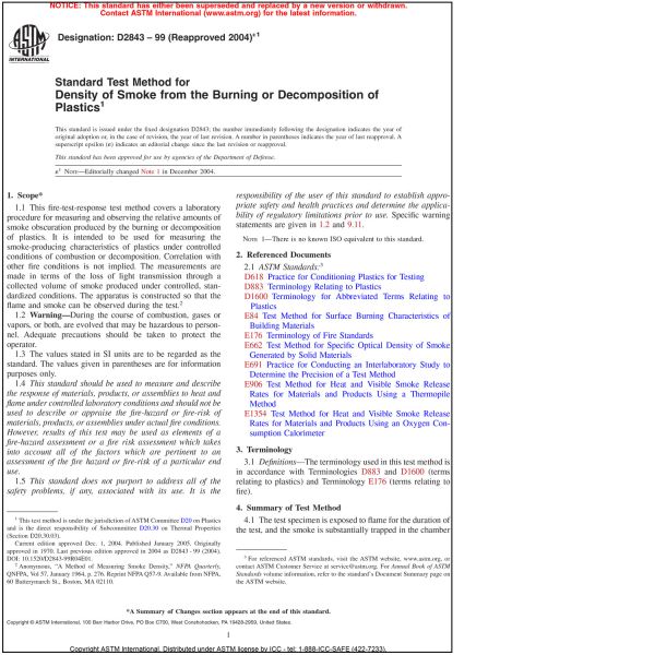 ASTM D 2843—99 (2004) e01 Test for Density of Smoke from the Burning or ...