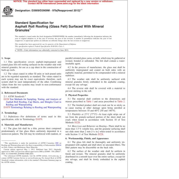 ASTM D3909/D3909M—97b (2012)e1 Standard Specification for Asphalt Roll ...