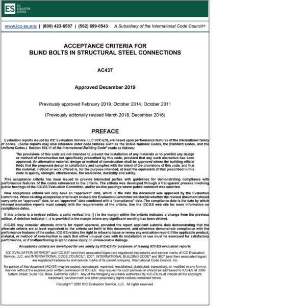 AC437 Blind Bolts in Structural Steel Connections—Approved December ...