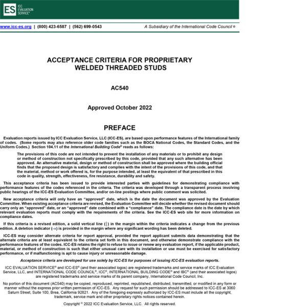 AC540 Proprietary Welded Threaded Studs, Approved October 2022 (PDF ...