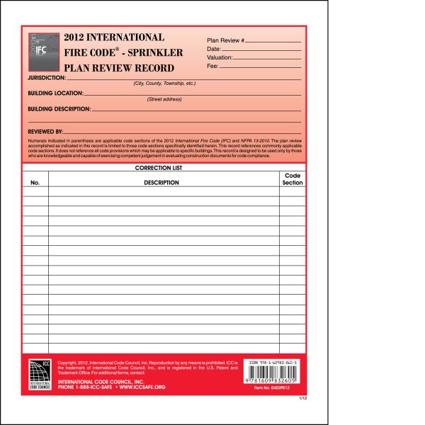 2012 International Fire Code Sprinkler Plan Review Records