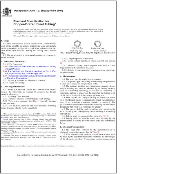 ASTM A 254—97 (2007) Specification for Copper Brazed Steel Tubing (PDF ...