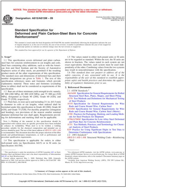 ASTM A 615/A 615M—09 Specification for Deformed and Plain Billet-steel ...