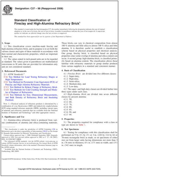 ASTM C 27—98 (2008) Specification for Standard Classification of ...