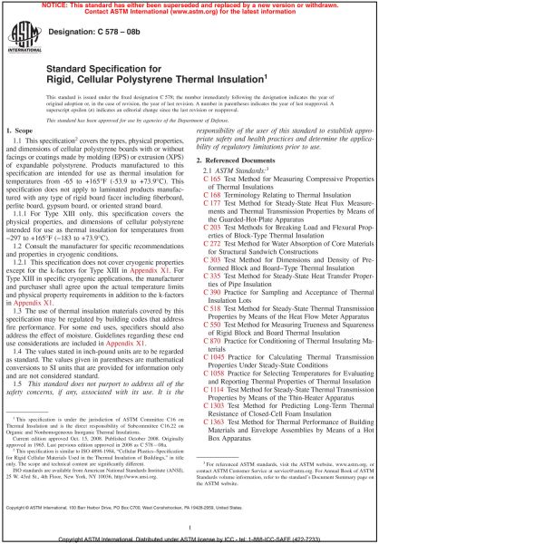 ASTM C 578—08b Standard Specification for Rigid, Cellular Polystyrene ...