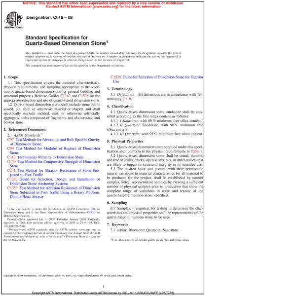 ASTM C 616—08a Specification for Quartz Dimension Stone (PDF Download)