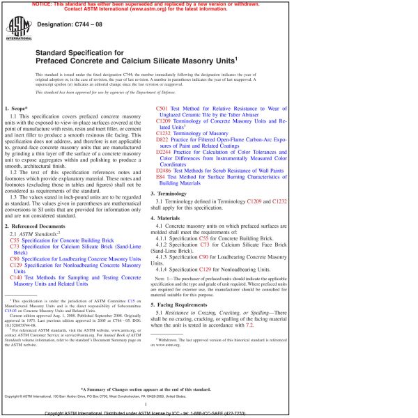ASTM C 744—08 Specification for Prefaced Concrete and Calcium Silicate ...