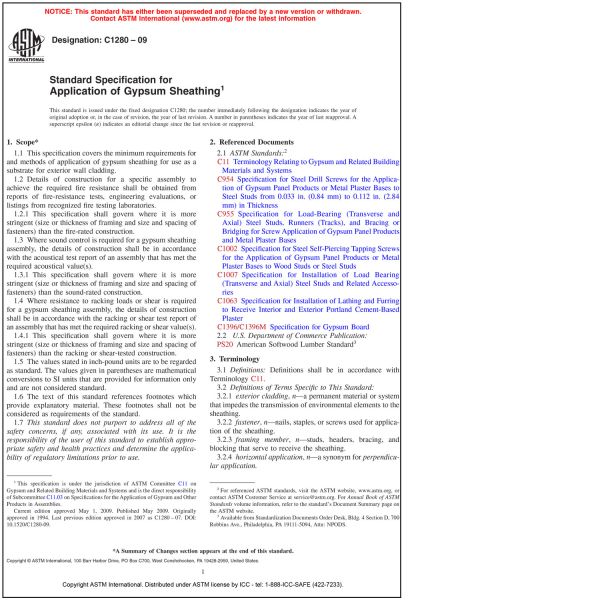 ASTM C 1280—09 Specification for Application of Gypsum Sheathing (PDF ...