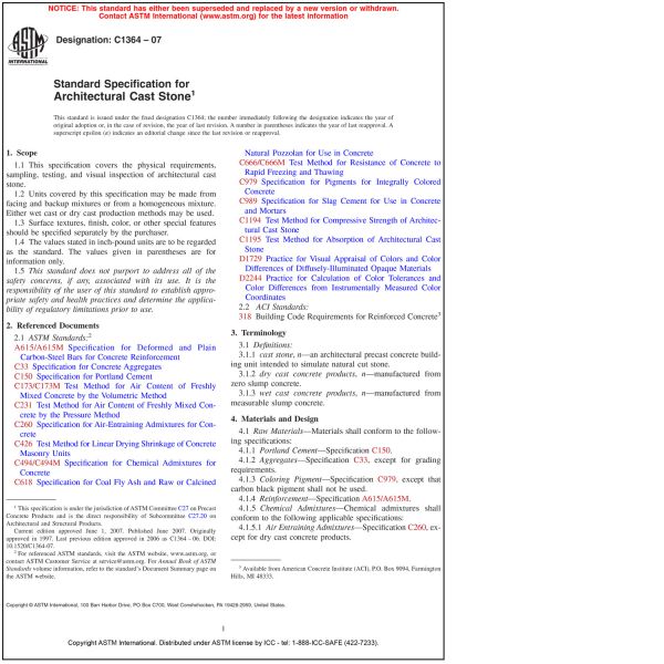 ASTM C 1364—07 Standard Specification for Architectural Cast Stone (PDF ...