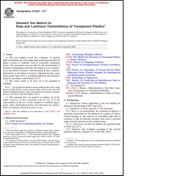 ASTM D 1003—07e1 Standard Test Method for Haze and Luminous ...