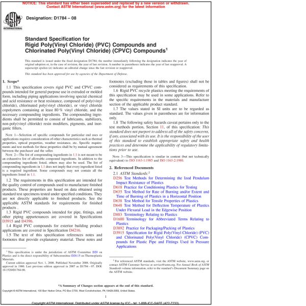 Astm D 1784—08 Standard Specification For Rigid Poly Vinyl Chloride