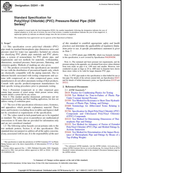 ASTM D 2241—09 Specification for Poly (Vinyl Chloride) (PVC) Pressure ...