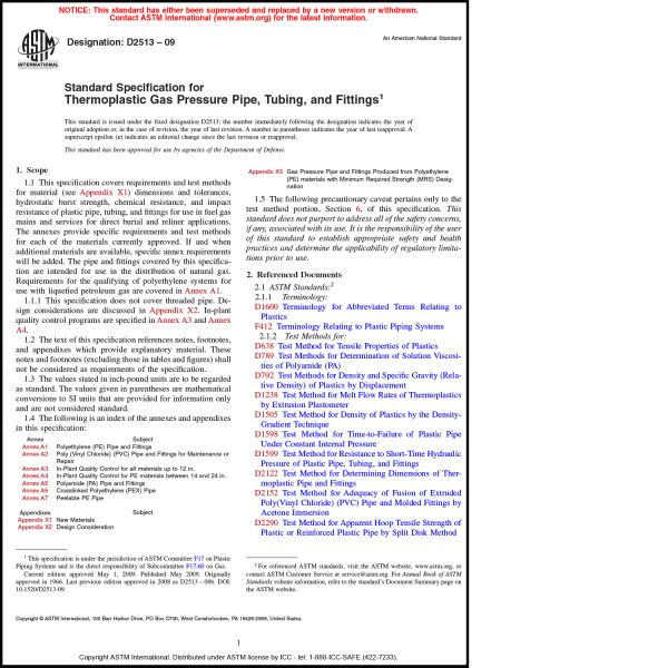 ASTM D 2513—09 Specification for Polyethylene (PE) Gas Pressure Pipe ...