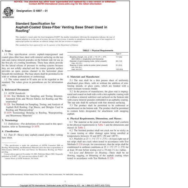 ASTM D 4897—01 Specification for Asphalt-coated Glass Fiber Venting ...