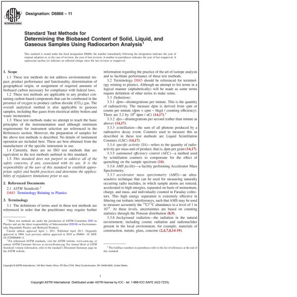 ASTM D 6866—11 Standard Test Methods for Determining the Biobased ...