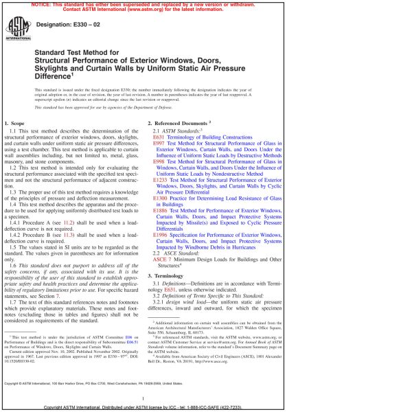 ASTM E 330—02 Test Method for Structural Performance of Exterior ...