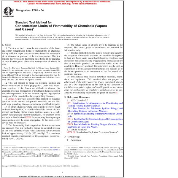 ASTM E 681—04 Test Methods for Concentration Limits of Flammability of ...