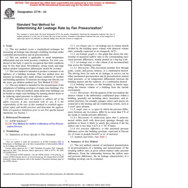 ASTM E 779—03 Standard Test Method for Determining Air Leakage Rate by ...