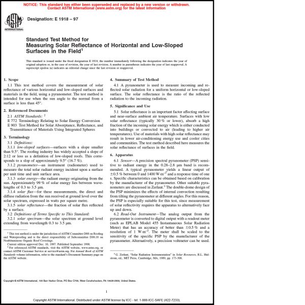 ASTM E 1918—97 Standard Test Method for Measuring Solar Reflectance of ...