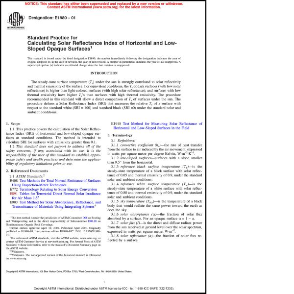 ASTM E 1980 (2001) Standard Practice for Calculating Solar Reflectance ...