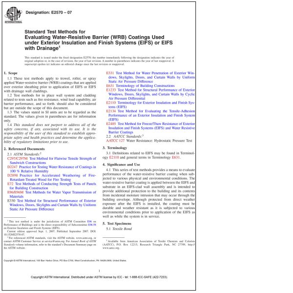Astm E 2570—07 Standard Test Method For Evaluating Water Resistive