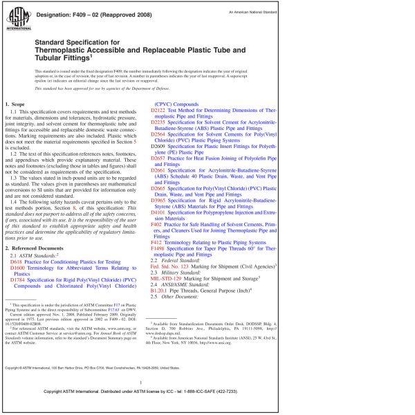 ASTM F 409—02 (2008) Specification for Thermoplastic Accessible and ...