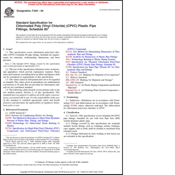 ASTM F 439—09 Specification for Socket-type Chlorinated Poly (Vinyl ...