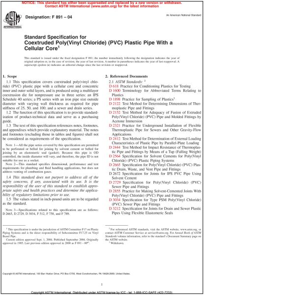 ASTM F 891—04 Specification for Coextruded Poly (Vinyl Chloride) (PVC ...