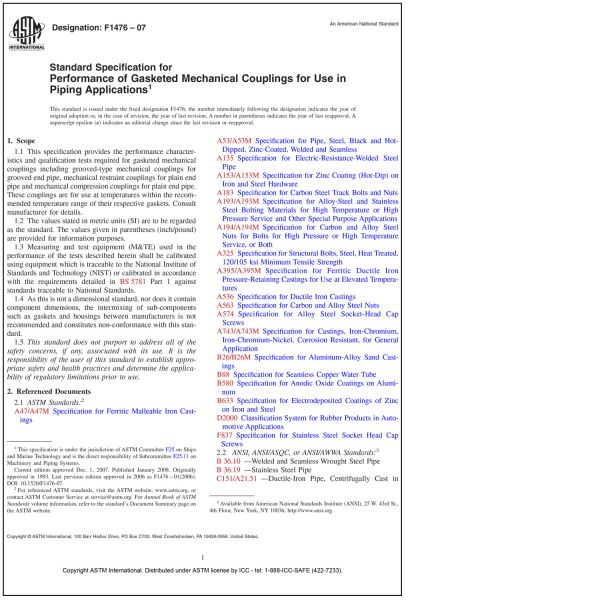 ASTM F 1476—07 Specification for Performance of Gasketed Mechanical ...