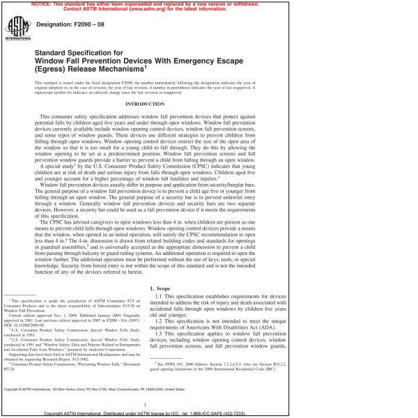 ASTM F 2090—08 Specification for Window Fall Prevention Devices with ...
