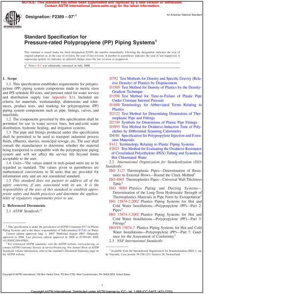 ASTM F 2389—07e1 Standard for Pressure-rated Polypropylene (PP) Piping ...