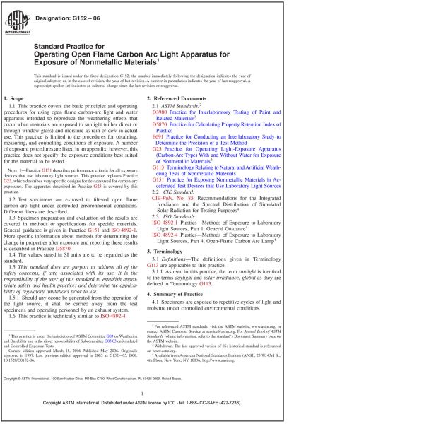 ASTM G 152—06 Practice for Operating Open Flame Carbon Arc Light ...