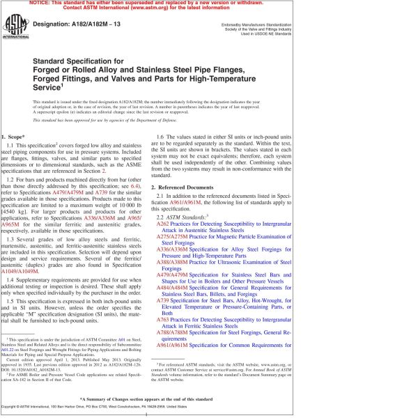 ASTM A182/A182M—13 Standard Specification for Forged or Rolled Alloy ...