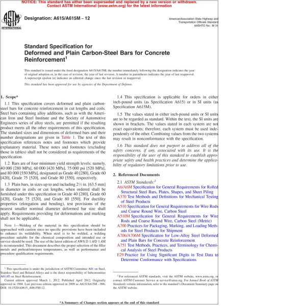 ASTM A615/A615M—12 Standard Specification for Deformed and Plain Carbon ...