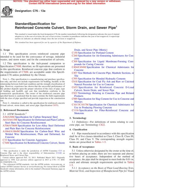 ASTM C76—13A Standard Specification for Reinforced Concrete Culvert ...