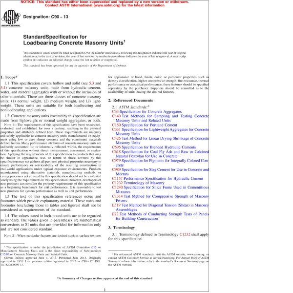 ASTM C90—13 Standard Specification for Loadbearing Concrete Masonry ...