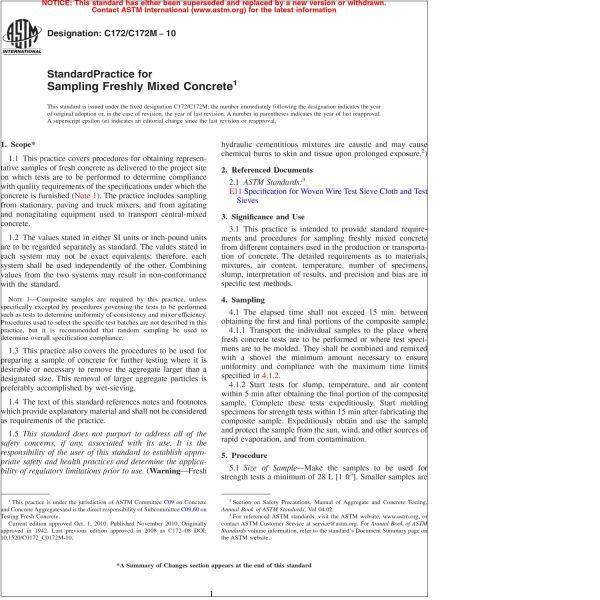 ASTM C172/C172M—10 Standard Practice for Sampling Freshly Mixed ...