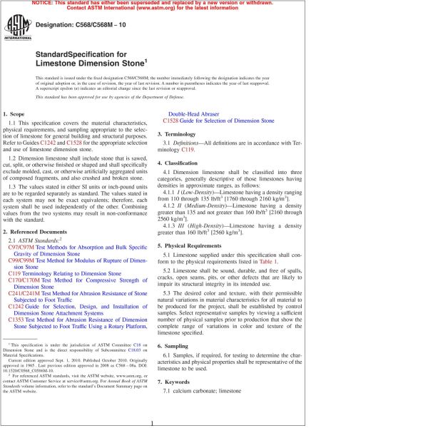 ASTM C568/C568M—10 Standard Specification for Limestone Dimension Stone ...