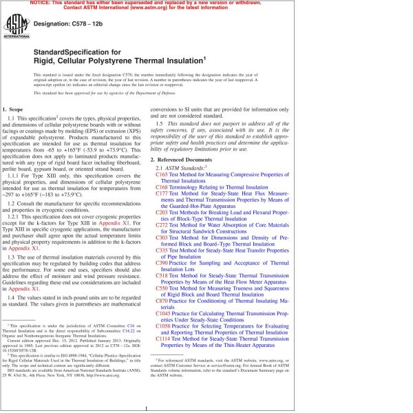 ASTM C578—12b Standard Specification for Rigid, Cellular Polystyrene ...