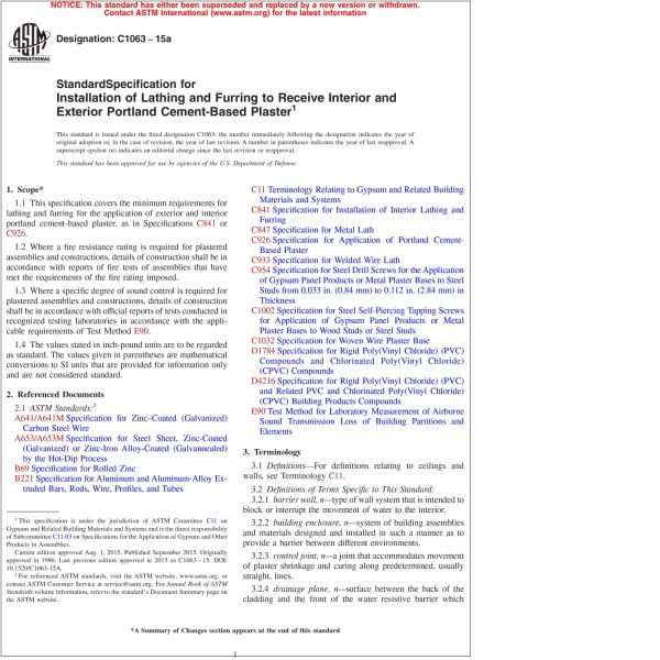 ASTM C1063—15A Standard Specification for Installation of Lathing and ...