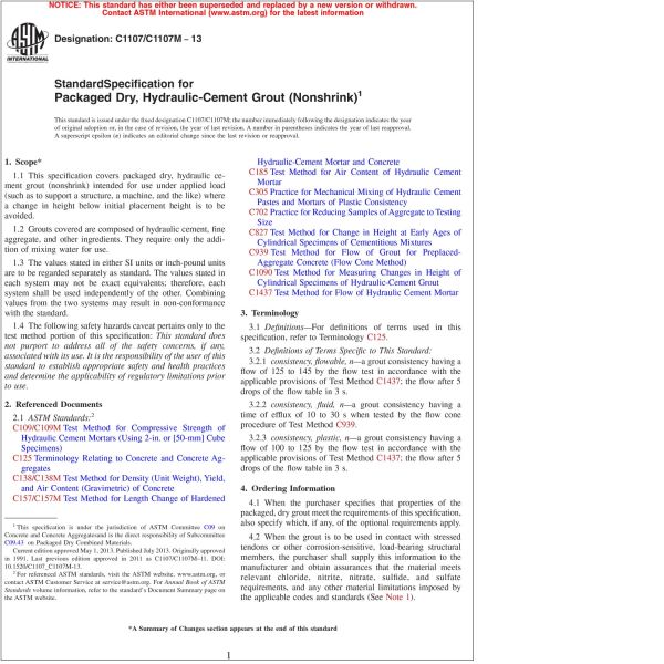 ASTM C1107/C1107M—13 Standard Specification for Packaged Dry, Hydraulic ... ASTM C1107/C1107M—13 Standard Specification for Packaged Dry, Hydraulic ...