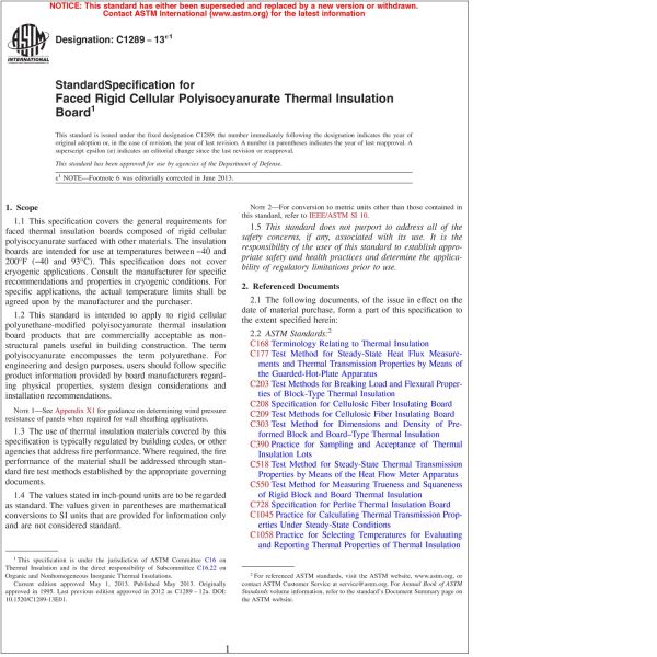 ASTM C1289—13E1 Standard Specification for Faced Rigid Cellular ...