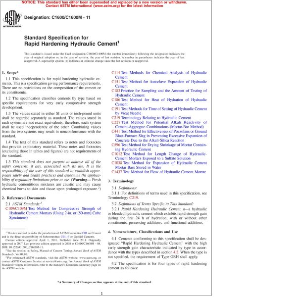 ASTM C1600/C1600M—11 Standard Specification for Rapid Hardening ...