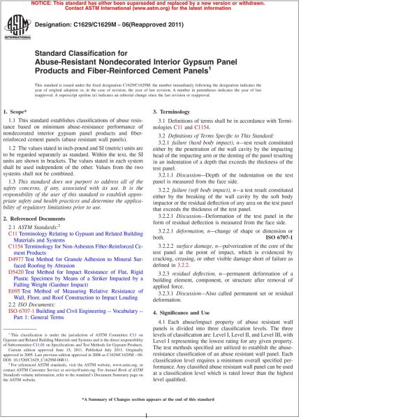 ASTM C1629/C1629M—06(2011) Standard Classification for Abuse-resistant ...