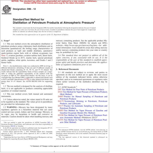 ASTM D86—12 Standard Test Method for Distillation of Petroleum Products ...