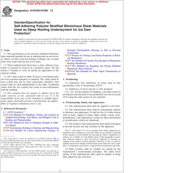 ASTM D1970/D1970M—13 Standard Specification for Self-adhering Polymer ...