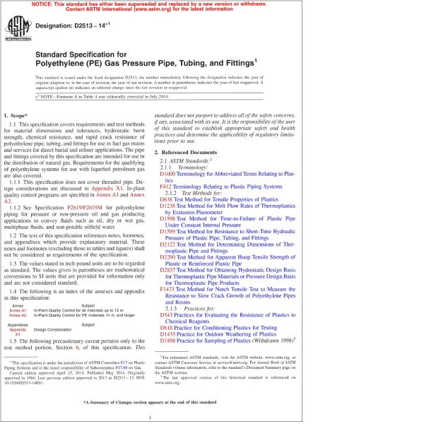 ASTM D2513—2014e1 Standard Specification for Polyethylene [PE] Gas ...