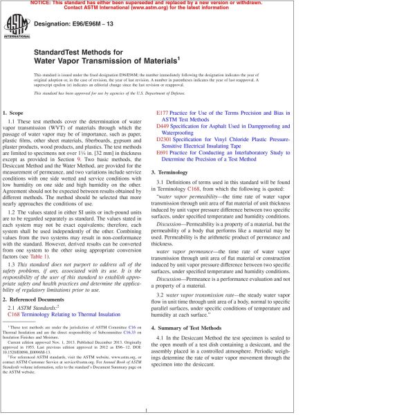 ASTM E96/E96M—13 Standard Test Method for Water Vapor Transmission of ...