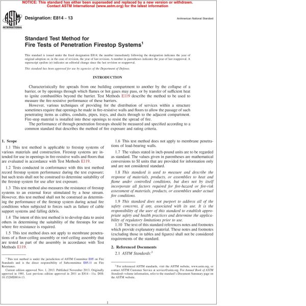 ASTM E814—13 Standard Test Method of Fire Tests of Through-penetration ...