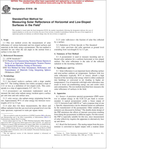 ASTM E1918—06 Standard Test Method for Measuring Solar Reflectance of ...